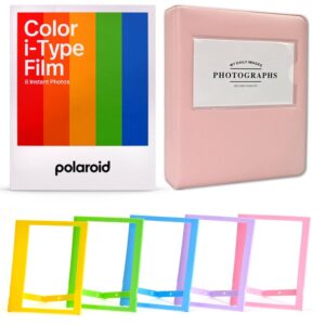 polaroid color film for i-type (8 exposures) + pink album - holds 32 photos + plastic frames - assorted colors