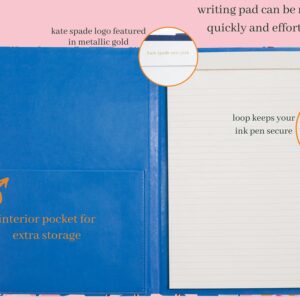 Kate Spade New York Blue Leatherette Notepad Folio, Professional Padfolio with Lined Writing Pad, Interior Pocket, and Pen Loop, Pop Floral