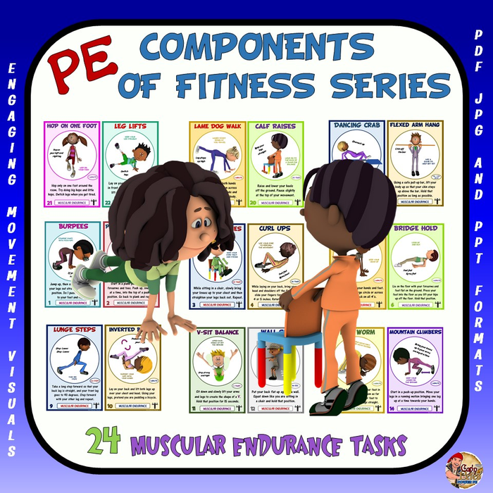 PE Component of Fitness Task Cards: 24 Muscular Endurance Movements