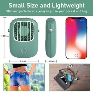 YVMVDV USB Mini Portable Fan, Rechargeble Portable Handheld Personal Fan,Rechargeable Necklace Fan with Adjustable Lanyard 3 Speed Wearable Mini USB Personal Fan for Eyelash Women Kids,Men(Green)