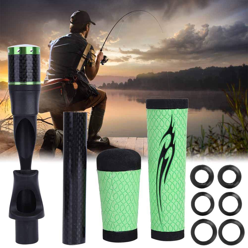 4Pcs Spinning Fishing Rod Handle, Rod Building Kit Soft PU Rod Holder Green for Rod Building Grip with Reel Seat