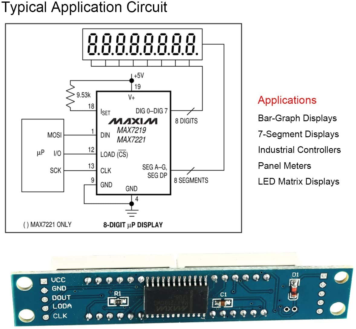 DEVMO 4pcs 8-Digit 7 Segment Module MAX7219 8 Bit Digital Segment Tube LED Display Module Supports Cascade Eight Bit Serial 3 IO Ports Compatible with Ar-duino MCU/51/AVR/STM32