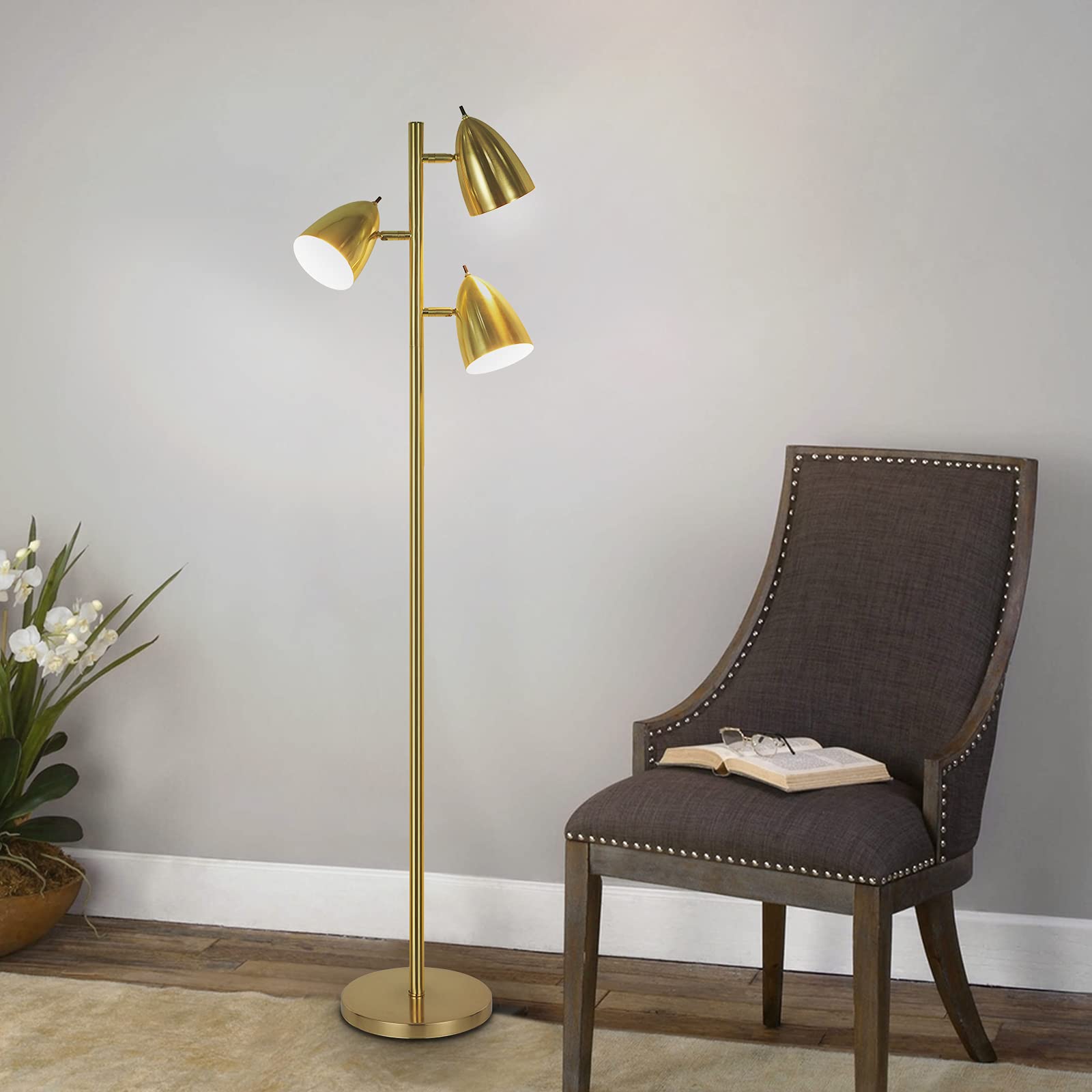 hykolity Industrial LED Reading and Floor Lamp for Living Rooms, Bedrooms, Mid Century Modern Adjustable 3 Light Floor Lamps, Standing Tall Pole Lamp, Bulb Sold Separately