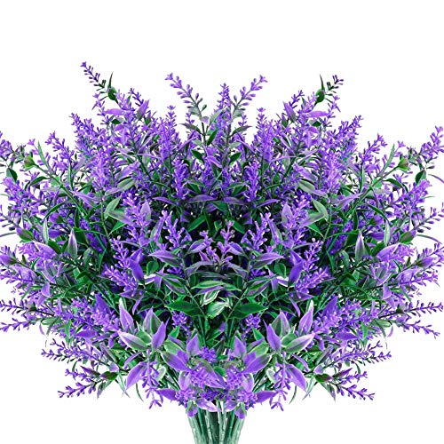 Artificial Flowers Lavender 8 Bundles,Fake Flowers Lavender, Plastic Flowers Artificial for Decoration,Wedding,Garden,Patio,Purple