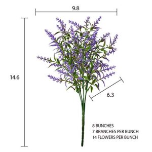 Artificial Flowers Lavender 8 Bundles,Fake Flowers Lavender, Plastic Flowers Artificial for Decoration,Wedding,Garden,Patio,Purple