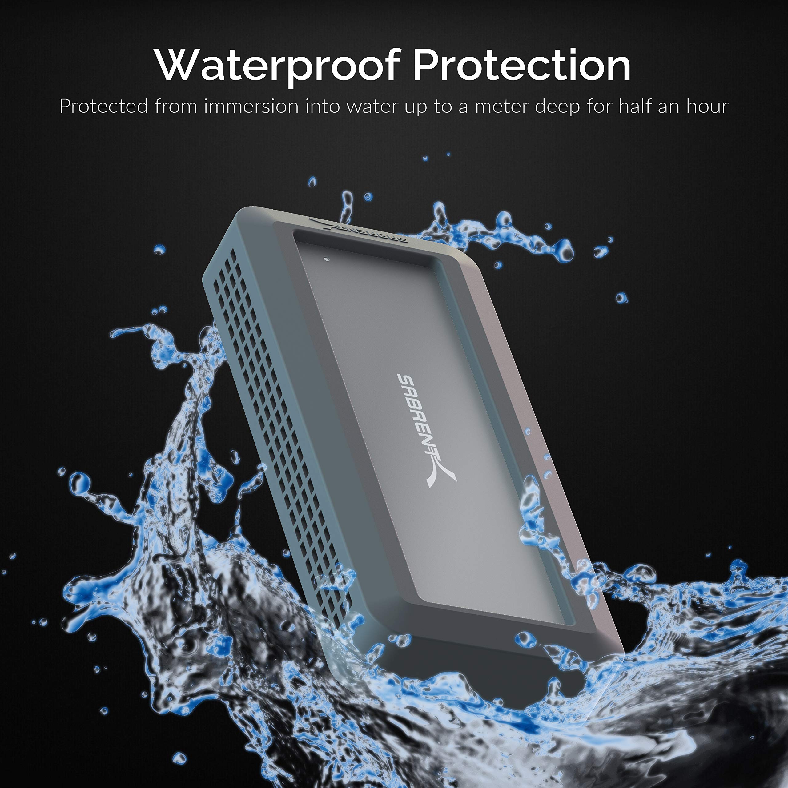 SABRENT Rocket Nano Rugged 512GB USB 3.2 10Gb/s External Aluminum Waterproof [IP67] SSD with Bumper Guard in Grey (SB-512-NAWP)