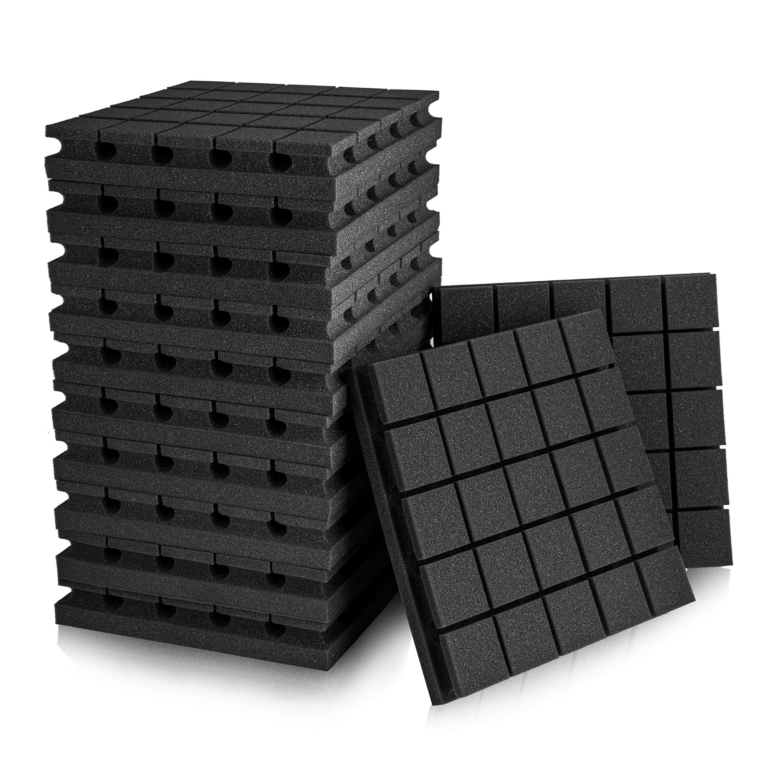 Fstop Labs 2" X 12" X 12" Acoustic Foam Panels, Studio Wedge Tiles, Sound Panels wedges Soundproof Sound Foam Insulation, Sound Absorbing Panel, 25 Blocks Square Design (12 Pack, Black)