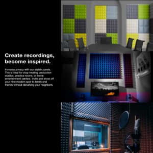 Fstop Labs 2" X 12" X 12" Acoustic Foam Panels, Studio Wedge Tiles, Sound Panels wedges Soundproof Sound Foam Insulation, Sound Absorbing Panel, 25 Blocks Square Design (12 Pack, Black)