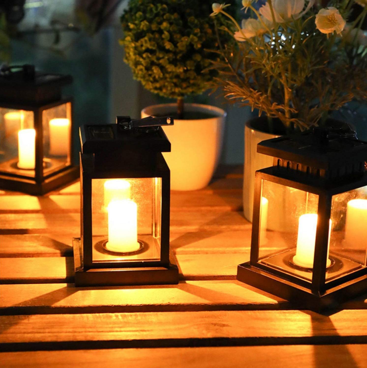 Solar Lantern Garden Lantern Outdoor Hanging Lantern Waterproof LED Flickering Flameless Candle Warm Lights for Tabletop Garden Patio Yard Decoration,1 Pack