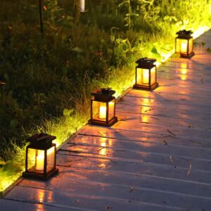 Solar Lantern Garden Lantern Outdoor Hanging Lantern Waterproof LED Flickering Flameless Candle Warm Lights for Tabletop Garden Patio Yard Decoration,1 Pack