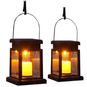 Solar Lantern Garden Lantern Outdoor Hanging Lantern Waterproof LED Flickering Flameless Candle Warm Lights for Tabletop Garden Patio Yard Decoration,1 Pack