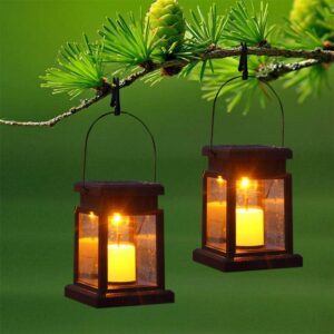 Solar Lantern Garden Lantern Outdoor Hanging Lantern Waterproof LED Flickering Flameless Candle Warm Lights for Tabletop Garden Patio Yard Decoration,1 Pack