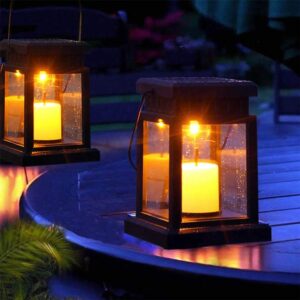 Solar Lantern Garden Lantern Outdoor Hanging Lantern Waterproof LED Flickering Flameless Candle Warm Lights for Tabletop Garden Patio Yard Decoration,1 Pack