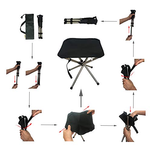 LIBOSULV Folding Camping Stool, Retractable Camping Chair, Super Compact, for Travel, Hiking, Gathering, Barbecue, with Carry Bag, Storage Size 11.61"x2.56"x2.56"