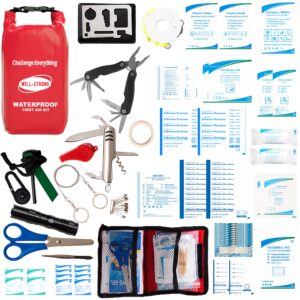 well-strong 123pcs survival first aid kit waterproof first aid kit roll top boat emergency kit with waterproof first aid items for fishing kayaking boating swimming camping rafting beach