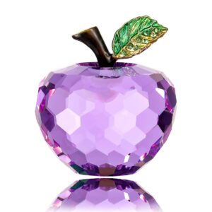 vie jeune crystal apple figurine paperweight, handmade statue ornament home decoration, collectible crystal crafts, come with gift box, great gift for birthday holidays christmas (purple-60mm)