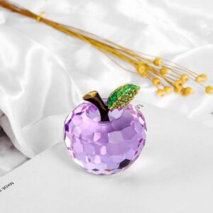 Vie jeune Crystal Apple Figurine Paperweight, Handmade Statue Ornament Home Decoration, Collectible Crystal Crafts, Come with Gift Box, Great Gift for Birthday Holidays Christmas (Purple-60mm)