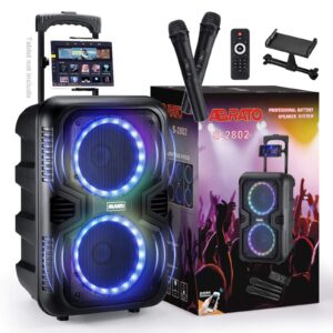 abrato karaoke machine for adults & kids – bluetooth speakers with dual 8" subwoofer & dj lights – bonus 2 wireless microphones - ideal for home party camping singing