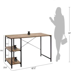 LINSY HOME Computer Desk 47 Inch, Home Office Desk with 2-Tier Storage Shelf, Writing Laptop Table for Gaming Study Working, Easy Assembly, Rustic Brown