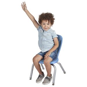 FDP 12" Contour School Stacking Student Chair, Ergonomic Molded Seat Shell with Powder Coated Silver Frame and Swivel Leg Glides; for in-Home Learning or Classroom - Navy/Powder Blue (4-Piece)