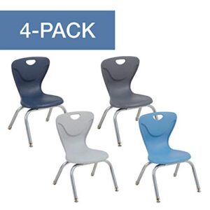 FDP 12" Contour School Stacking Student Chair, Ergonomic Molded Seat Shell with Powder Coated Silver Frame and Swivel Leg Glides; for in-Home Learning or Classroom - Navy/Powder Blue (4-Piece)