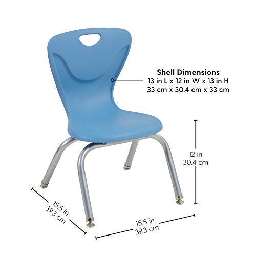 FDP 12" Contour School Stacking Student Chair, Ergonomic Molded Seat Shell with Powder Coated Silver Frame and Swivel Leg Glides; for in-Home Learning or Classroom - Navy/Powder Blue (4-Piece)