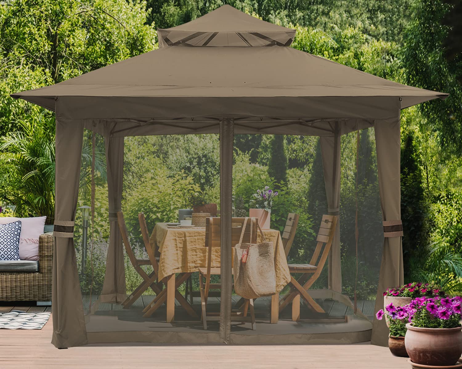 ABCCANOPY Pop Up Gazebo 13x13 - Outdoor Canopy Tent with Mosquito Netting for Patio Garden Backyard (Brown)