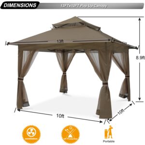 ABCCANOPY Pop Up Gazebo 13x13 - Outdoor Canopy Tent with Mosquito Netting for Patio Garden Backyard (Brown)