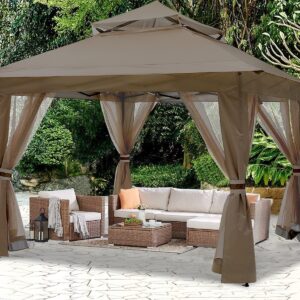 ABCCANOPY Pop Up Gazebo 13x13 - Outdoor Canopy Tent with Mosquito Netting for Patio Garden Backyard (Brown)