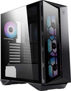 msi mpg gungnir 110r - premium mid-tower gaming pc case - tempered glass side panel - 4 x argb 120mm fans - liquid cooling support up to 360mm radiator - two-tone design