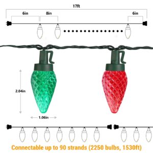 Brizled C9 Christmas Lights, 16ft 25 LED Faceted C9 Christmas Lights, Connectable Indoor Outdoor Xmas String Lights, 120V UL Certified for Tree Backyard Garden Porch Party & Holiday Decor, Red & Green