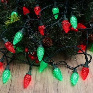 Brizled C9 Christmas Lights, 16ft 25 LED Faceted C9 Christmas Lights, Connectable Indoor Outdoor Xmas String Lights, 120V UL Certified for Tree Backyard Garden Porch Party & Holiday Decor, Red & Green