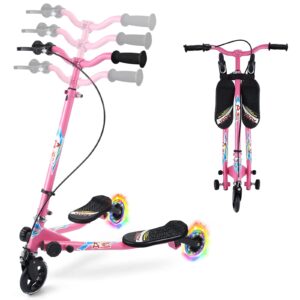 aodi swing scooter for kids, 3 wheels foldable wiggle scooter push drifting with adjustable & 2 rear led wheels kicks scooter for boys and girls ages 3-8