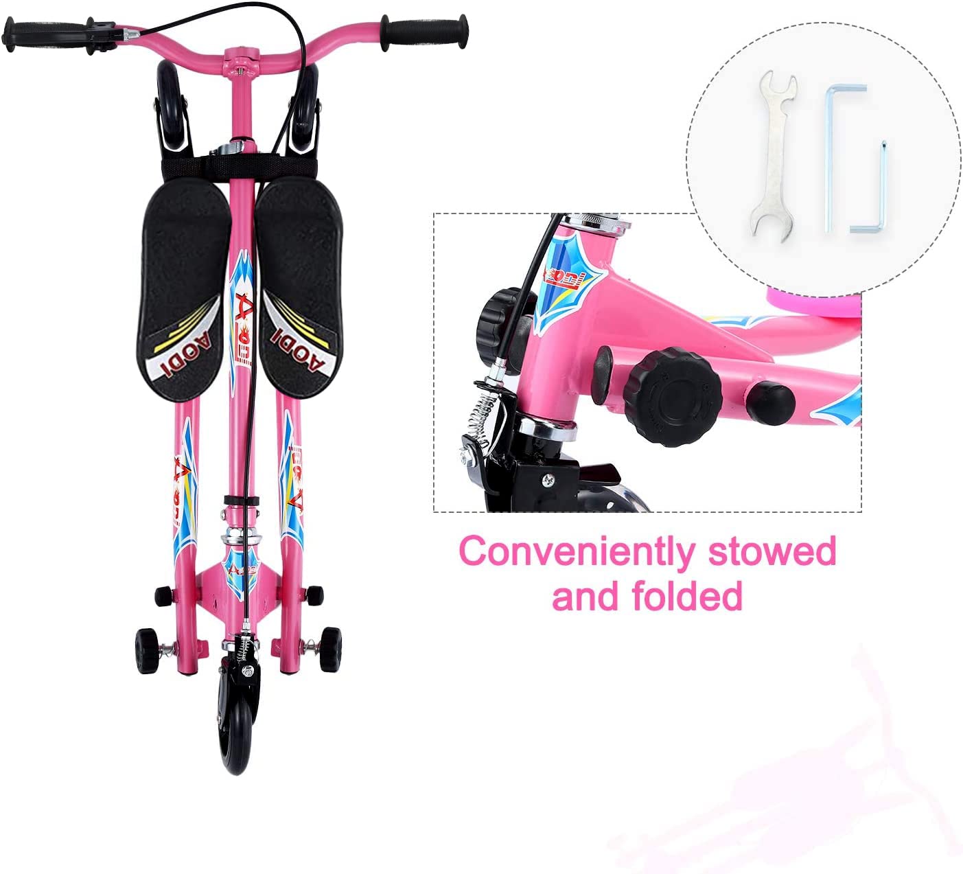 AODI Swing Scooter for Kids, 3 Wheels Foldable Wiggle Scooter Push Drifting with Adjustable & 2 Rear LED Wheels Kicks Scooter for Boys and Girls Ages 3-8