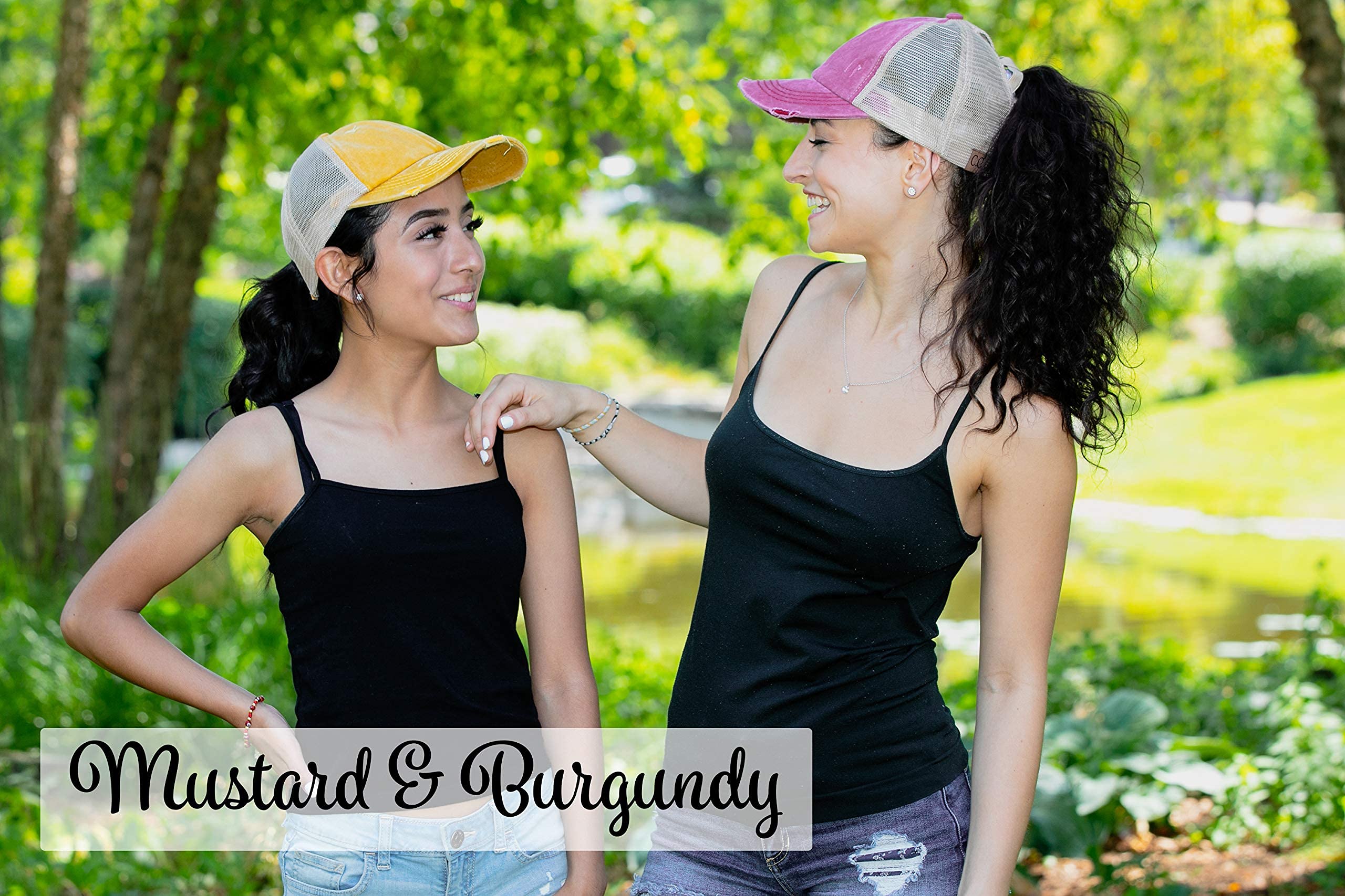 Funky Junque Ponytail Messy Bun Trucker Ponycap: Jet Black CAMO w/Black Criss Cross Back