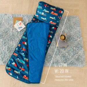 Wildkin Kids Plush Nap Mat for Toddler Boys and Girls, Perfect for Daycare & Preschool Nap Mats, Features Attached Blanket, Rolls into Top Sleeve Plush Nap Mat Sacks (Transportation)