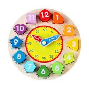 time clock toy for kids wooden time learning shape sorting color game montessori early education math set kid jigsaw play tool preschool toddler puzzle toy gift for boys girls birthday age 3 4 5 6