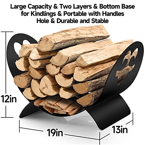 AMAGABELI GARDEN & HOME Fireplace Log Holder Firewood Basket Wrought Iron Fireset Wood Stove Stacking Rack Logs Bin Storage Container Tool Sets Metal Indoor Kindling Hearth Outdoor Accessories