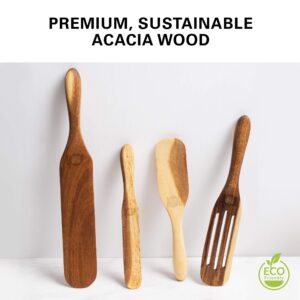 As Seen on TV, Mad Hungry Spurtle 4pc Set, Acacia Premium Wood Finish, Cooking Utensils For Non Stick Cookware, Baking, Whisking, Smashing, Scooping, Spreading, Serving and More.