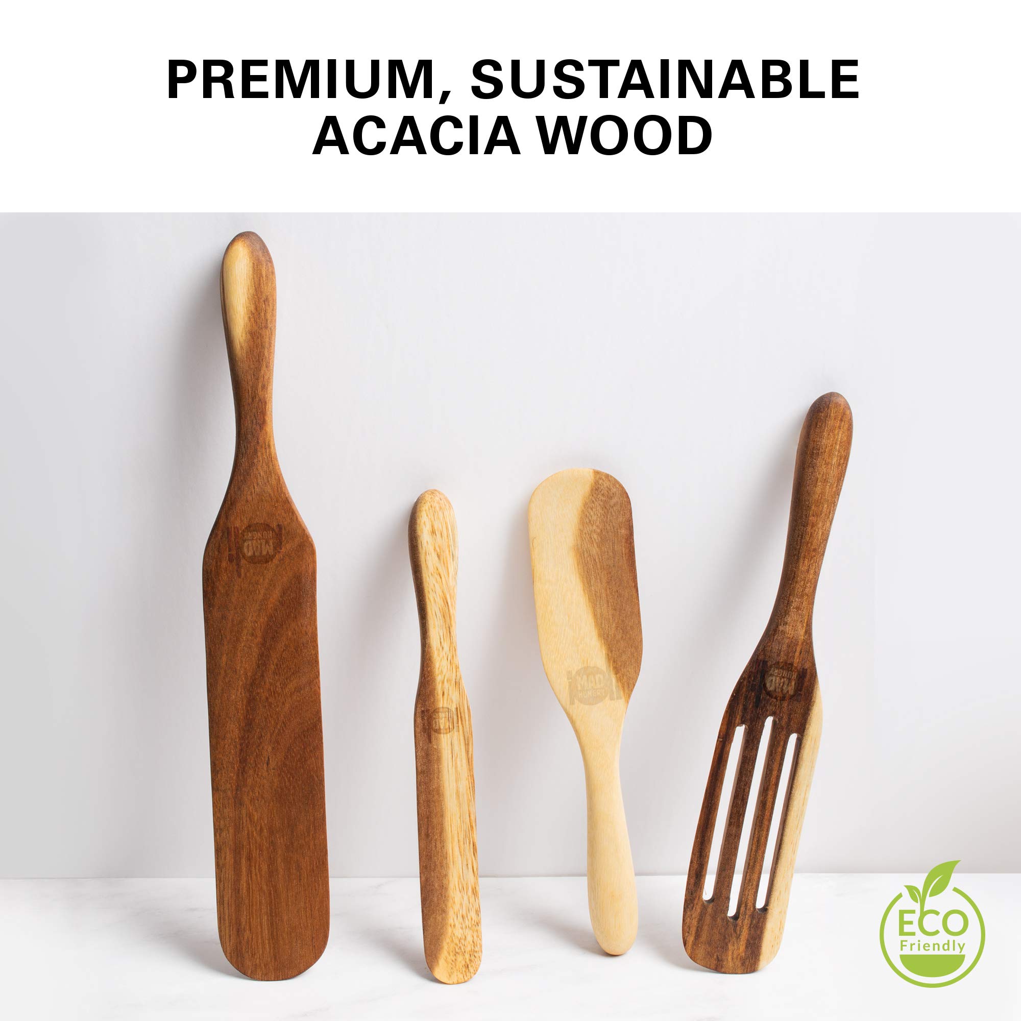 As Seen on TV, Mad Hungry Spurtle 4pc Set, Acacia Premium Wood Finish, Cooking Utensils For Non Stick Cookware, Baking, Whisking, Smashing, Scooping, Spreading, Serving and More.