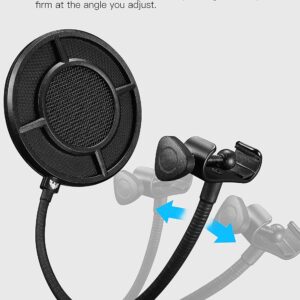 Mic Pop Filter, Professional Metallic Mic Pop Filter Mesh for Blue Yeti and Any Other Mic, ARISEN Dual Layered Microphone Pop Filter, Mic Filter with A Flexible 360° Gooseneck Clip Stabilizing Arm