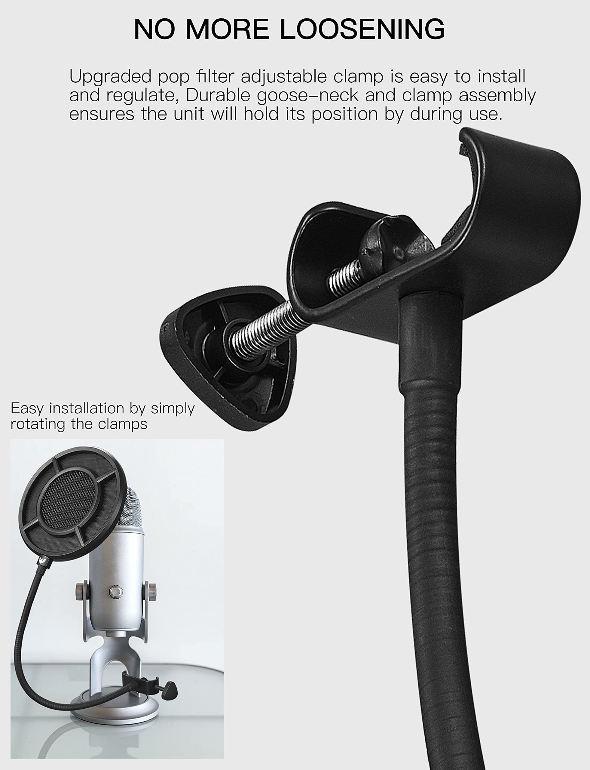 Mic Pop Filter, Professional Metallic Mic Pop Filter Mesh for Blue Yeti and Any Other Mic, ARISEN Dual Layered Microphone Pop Filter, Mic Filter with A Flexible 360° Gooseneck Clip Stabilizing Arm