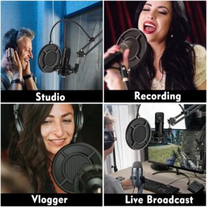 Mic Pop Filter, Professional Metallic Mic Pop Filter Mesh for Blue Yeti and Any Other Mic, ARISEN Dual Layered Microphone Pop Filter, Mic Filter with A Flexible 360° Gooseneck Clip Stabilizing Arm