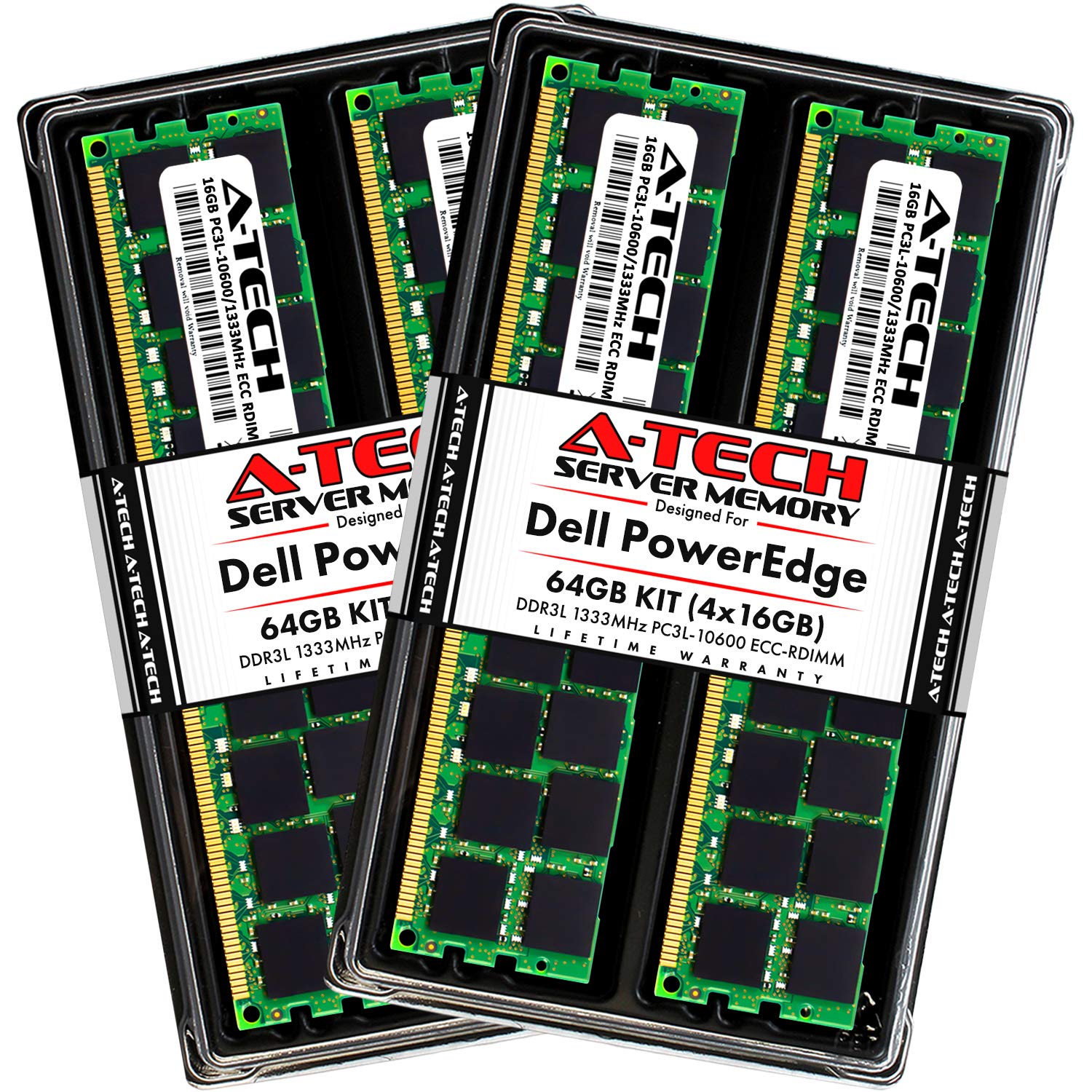 A-Tech 64GB (4x16GB) RAM for Dell PowerEdge T410, T610, T710 Tower Servers | DDR3 1333MHz ECC-RDIMM PC3L-10600 2Rx4 1.35V 240-Pin ECC Registered DIMM Server Memory Upgrade Kit