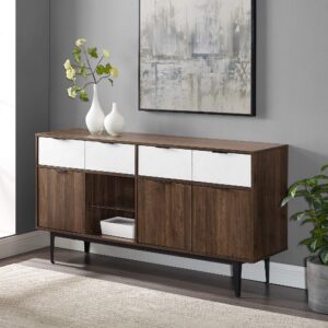 walker edison modern farmhouse 4 drawer wood buffet sideboard-entryway serving storage cabinet doors-dining room console, 60 inch, dark walnut