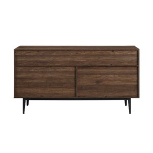 Walker Edison Modern Farmhouse 4 Drawer Wood Buffet Sideboard-Entryway Serving Storage Cabinet Doors-Dining Room Console, 60 Inch, Dark Walnut