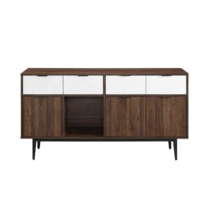 Walker Edison Modern Farmhouse 4 Drawer Wood Buffet Sideboard-Entryway Serving Storage Cabinet Doors-Dining Room Console, 60 Inch, Dark Walnut