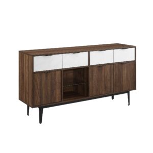 Walker Edison Modern Farmhouse 4 Drawer Wood Buffet Sideboard-Entryway Serving Storage Cabinet Doors-Dining Room Console, 60 Inch, Dark Walnut