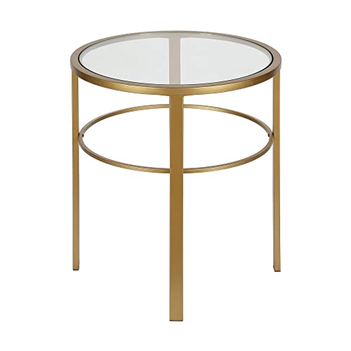 Henn&Hart 20" Wide Round Side Table in Brass, Table for Living Room, Bedroom