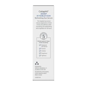 Cetaphil Deep Hydration Refreshing Eye Serum, 0.5 fl oz, 48Hr Hydrating Under Eye Cream to Reduce the Appearance of Dark Circles, With Hyaluronic Acid, Vitamin E & B5 (Packaging May Vary)